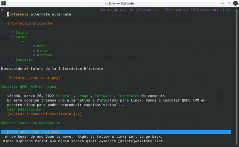 Lynx un navegador en la terminal - Informática Eficiente